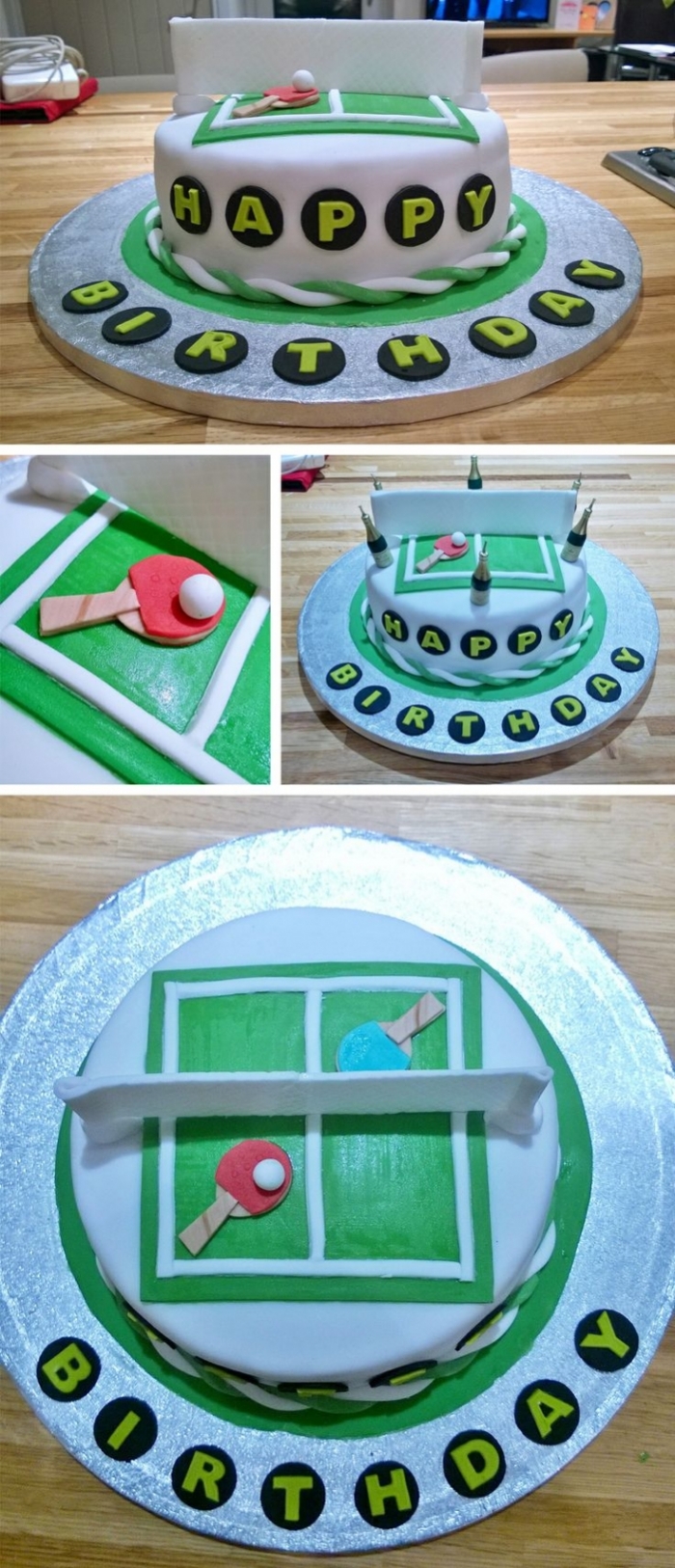 gâteau d'anniversaire avec table de ping pong avec des raquettes et un ...
