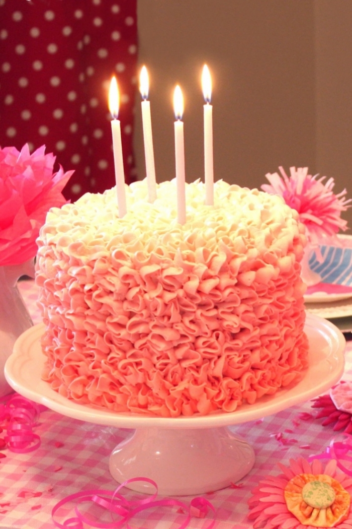Gâteau d'anniversaire simple avec son décors rose - 15/05/2020