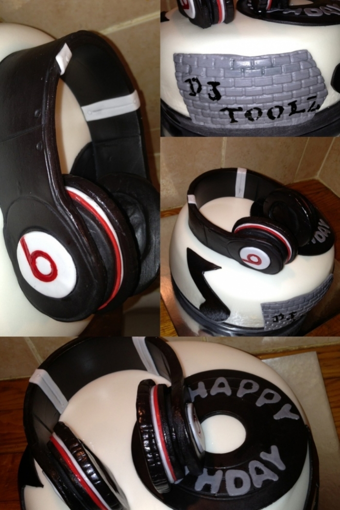 gâteau d'anniversaire avec casque noir et note de musique noir - 12/06/2020