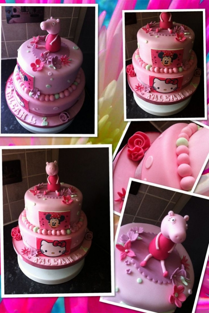 Idée de gâteau avec peppa pig, minnie et hello kitty pour une fille ...