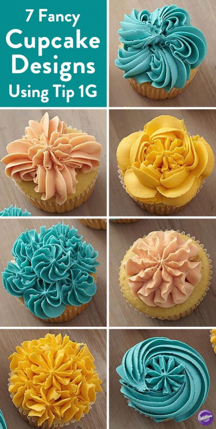 Cupcake designs en forme de fleurs bleu et jaune - 11/07/2020